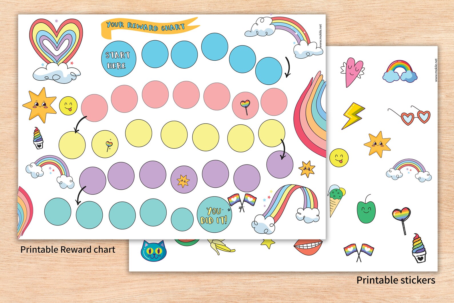Printable Reward Chart Rainbow Sticker Chart Instant - Etsy