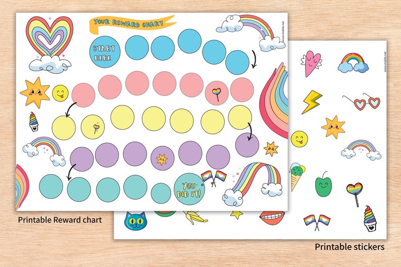 Printable Reward Chart Rainbow Sticker Chart Instant - Etsy