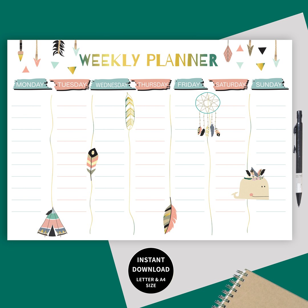 Weekly Schedule Printable, Student Hourly Planner, Weekly Organizer ...