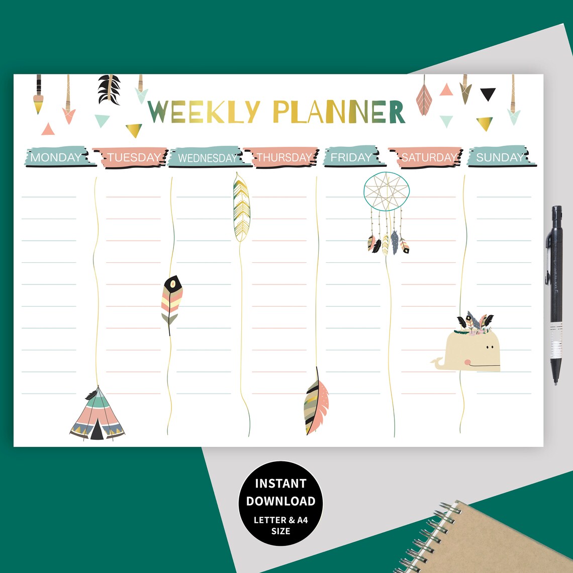 Weekly Schedule Printable, Student Hourly Planner, Weekly Organizer ...