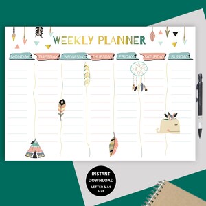 Weekly Schedule Printable: Boho Planner, A4/letter Size (digital ...
