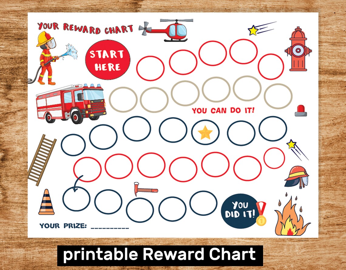 Printable Fire Engin Reward Chart Sticker Chart Instant - Etsy