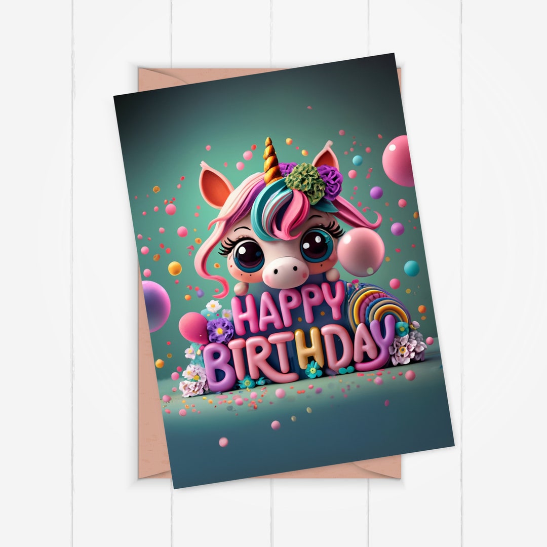 Unicorn Birthday printable Birthday Cards Instant Download - Etsy