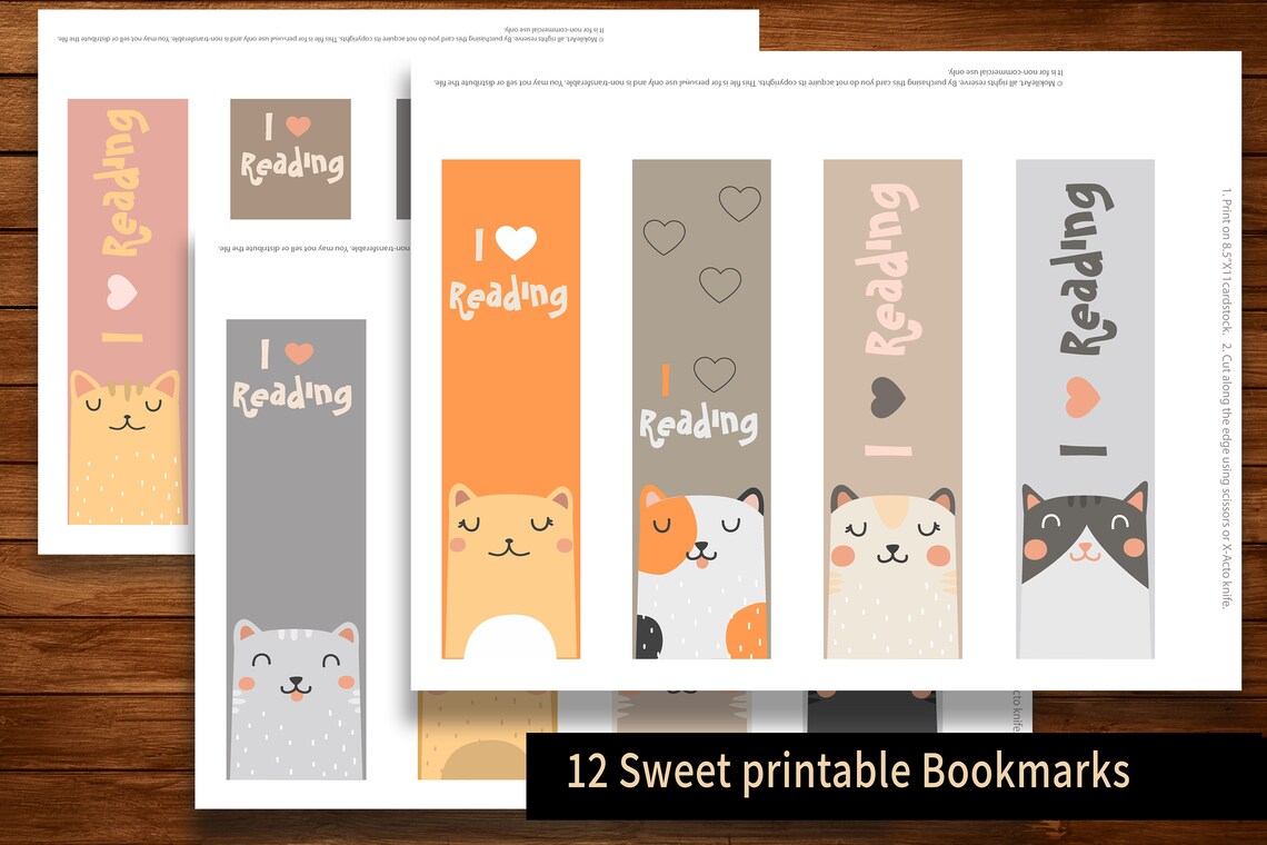 Printable Bookmarks Template, Cats Bookmarks, Printable Bookmarks Set ...