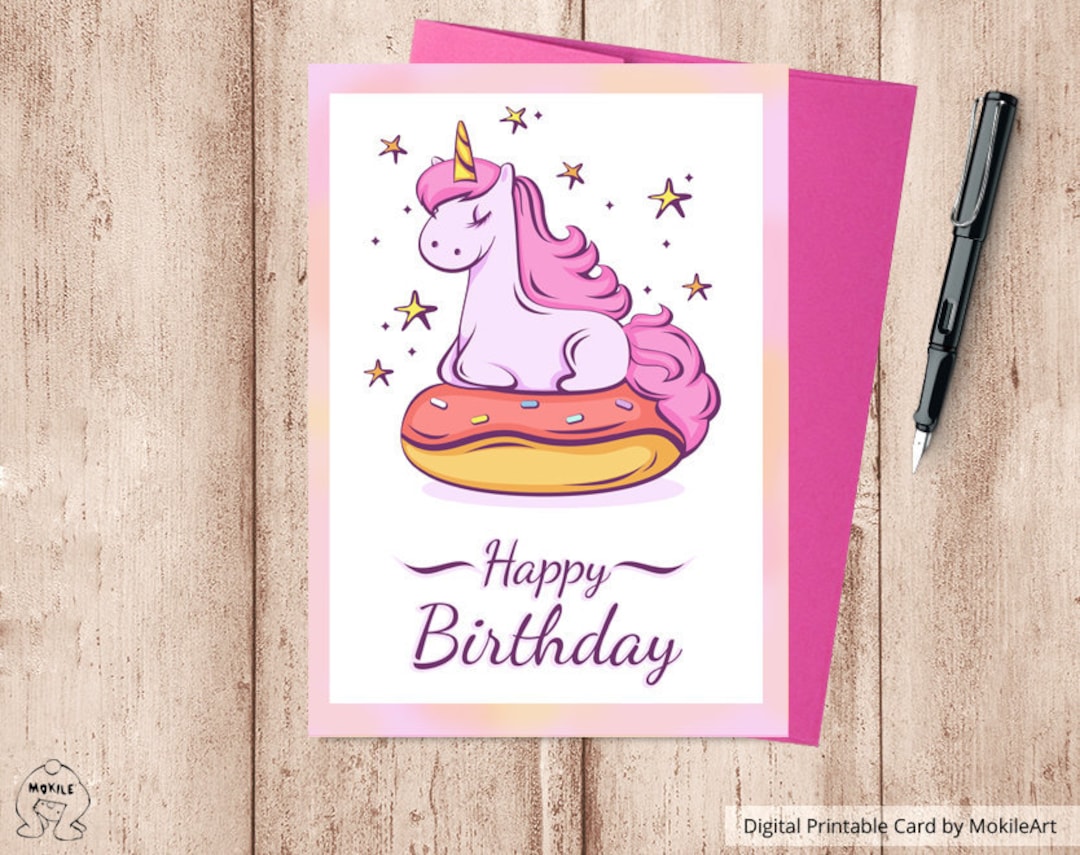 Unicorn Printableprintable Birthday Cards Instant Download - Etsy