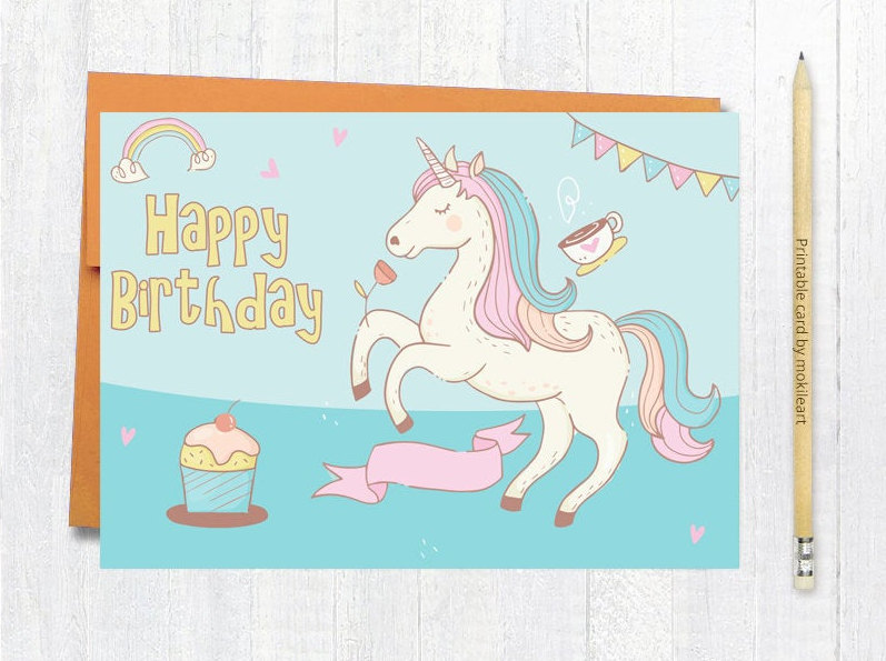 Unicorn Birthday Card Template