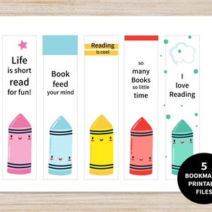 Printable Crayon Bookmarks for Kids: Colorful Reading Set (PDF) - Etsy