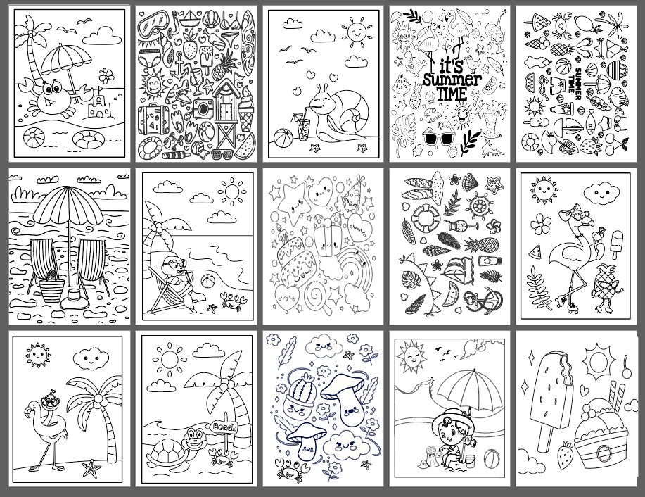 Summer Coloring Pages: 25 Sunshine Activity Sheets (PDF) - Etsy