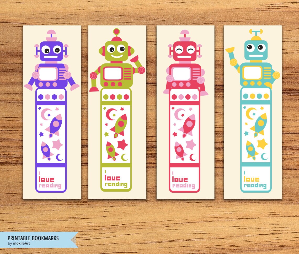 Printable Bookmarks Template, Printable Robots Bookmarks, Printable ...