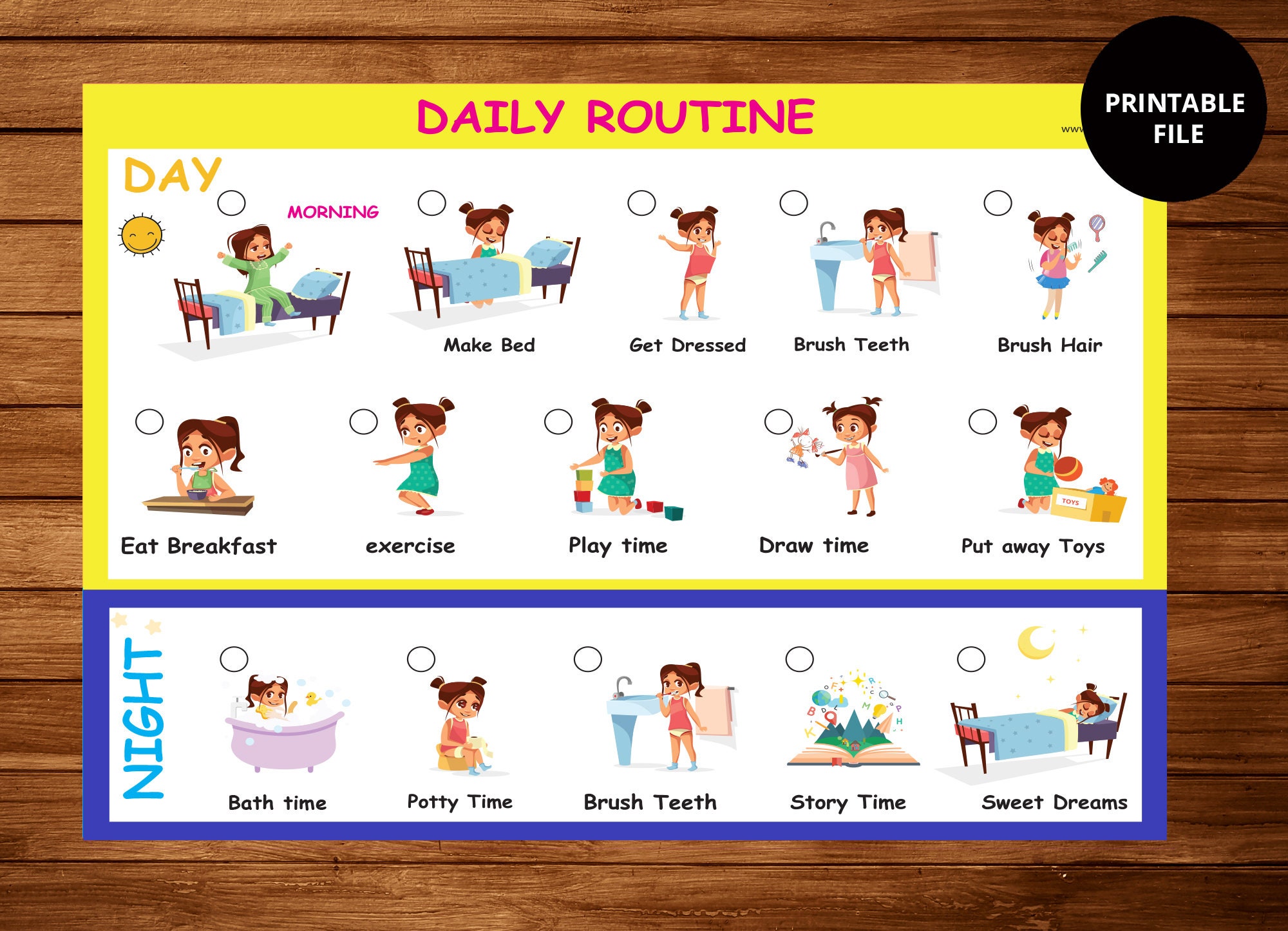 Daily Routine,chart Checklist for Girl,printable Morning & Bedtime ...