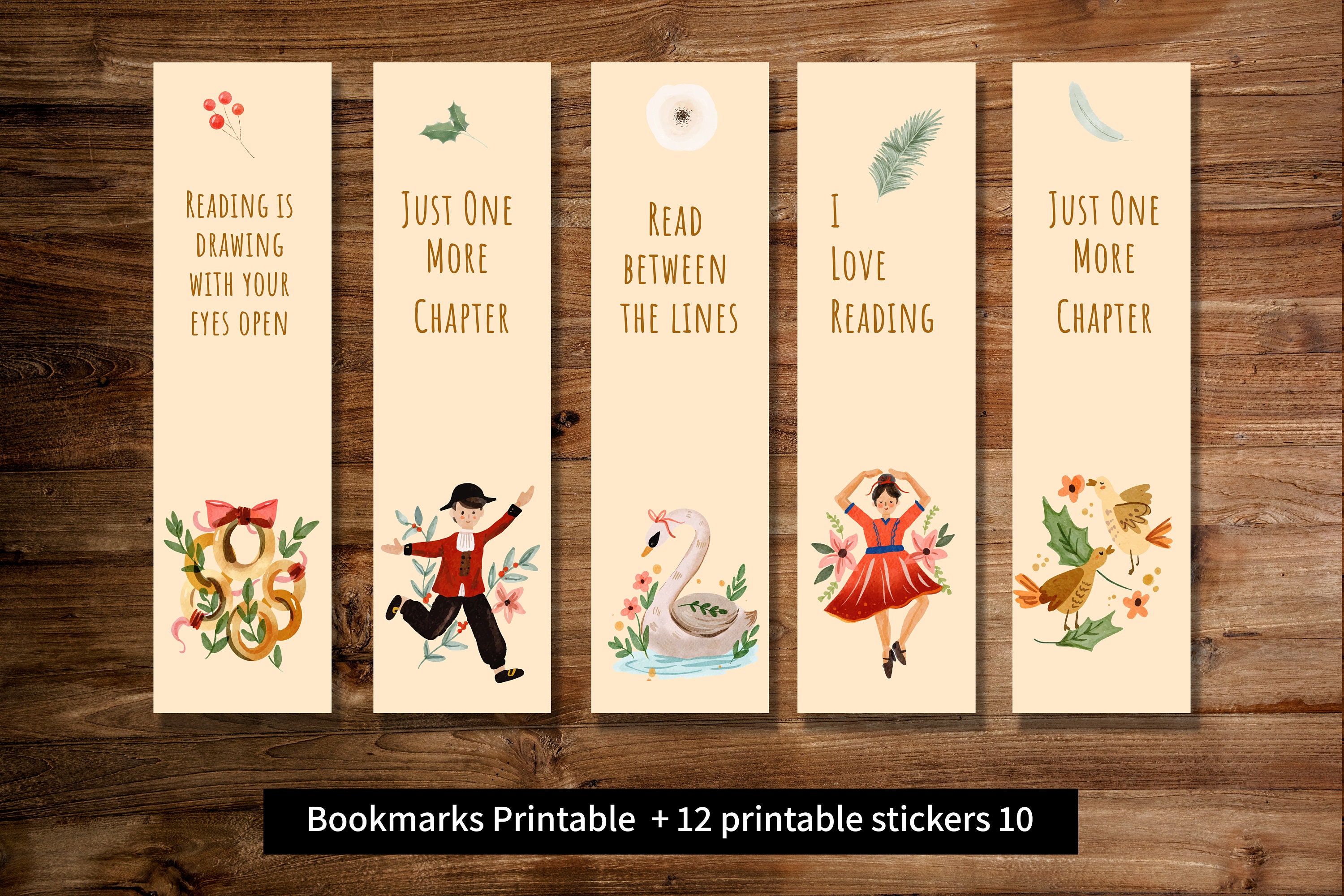 Bookmarks Printable, Bookmarks Printable Set of 10 Bookmarks 12 ...