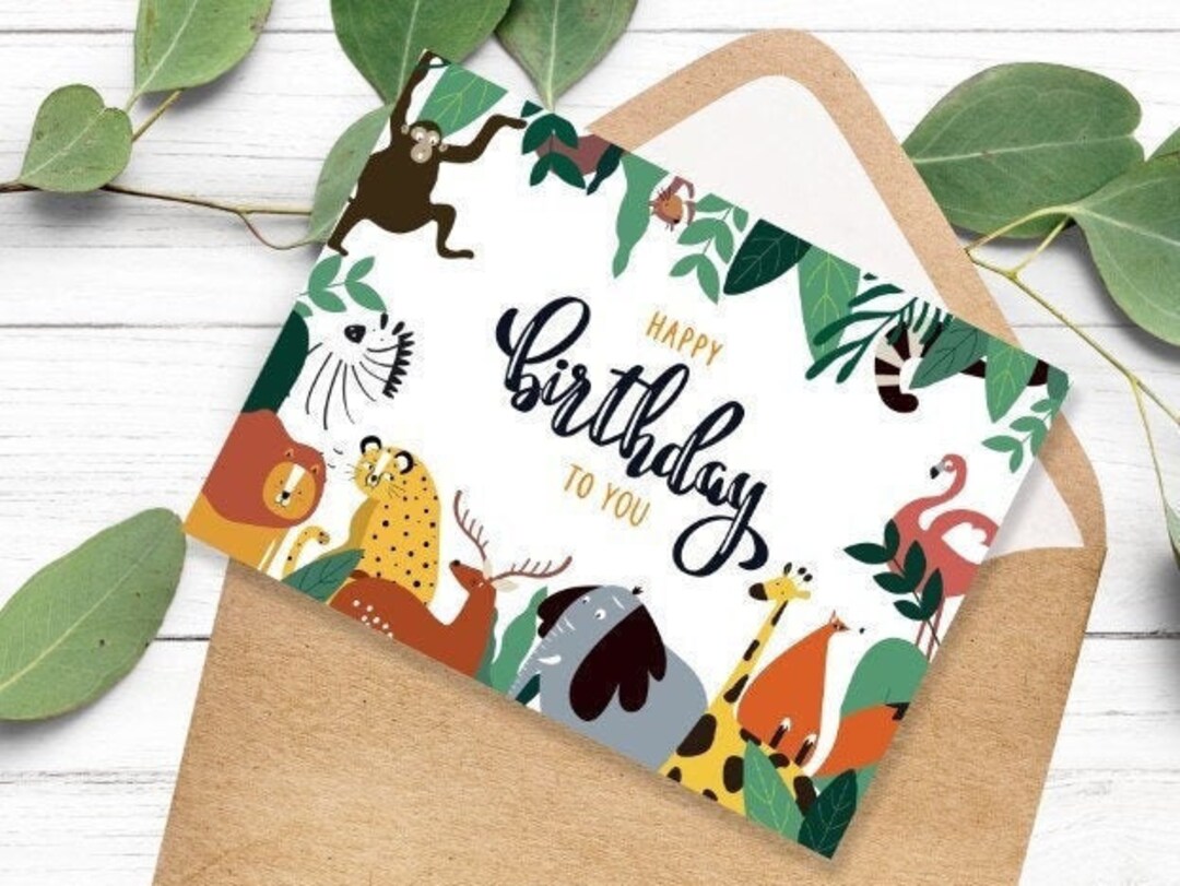 Sweet Animals Birthday Card Printable: 5x7 Foldable Template (digital ...