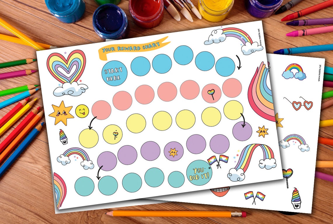 Printable Reward Chart Rainbow Sticker Chart Instant - Etsy