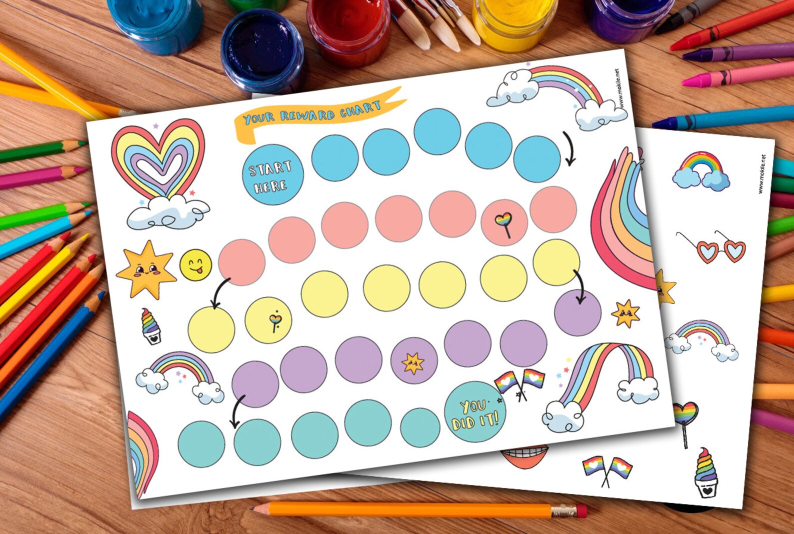 Printable Reward Chart Rainbow Sticker Chart Instant - Etsy