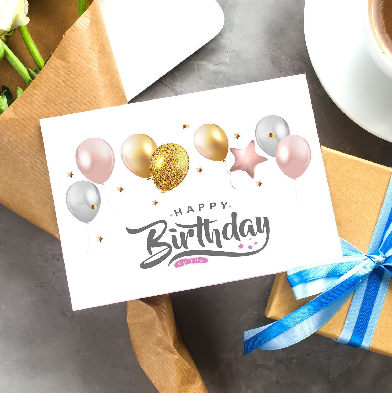 Happy Birthday Card Printable Balloons Cardsbirthday - Etsy
