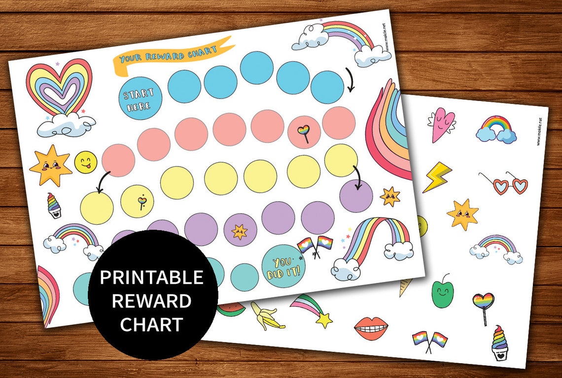 Printable Reward Chart Rainbow Sticker Chart Instant - Etsy UK