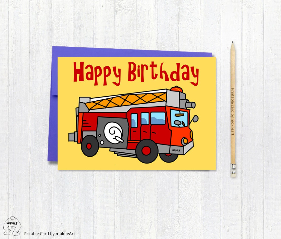 Fire Truck Birthday Cardprintable Birthday Card fire Car - Etsy