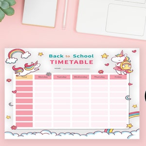 Girl Daily Schedule,back to School,timetable,unicorn Printable,weekly ...