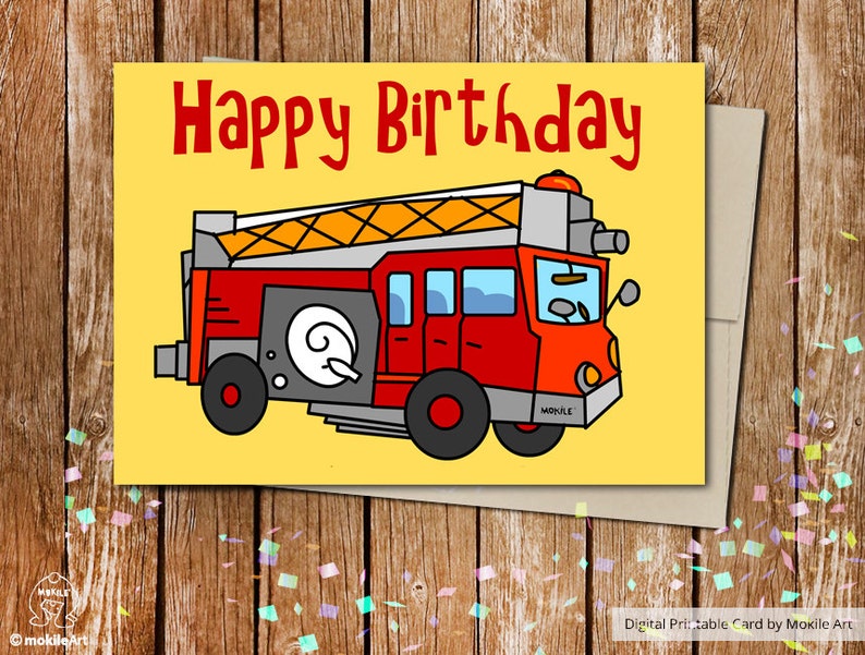 Fire Truck Birthday Card,printable Birthday Card ,fire Car Card ...