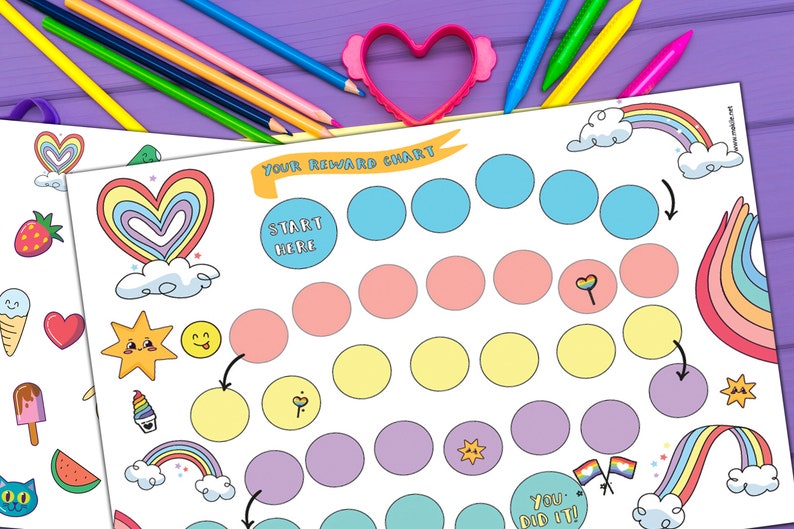 Printable Reward Chart Rainbow Sticker Chart Instant - Etsy
