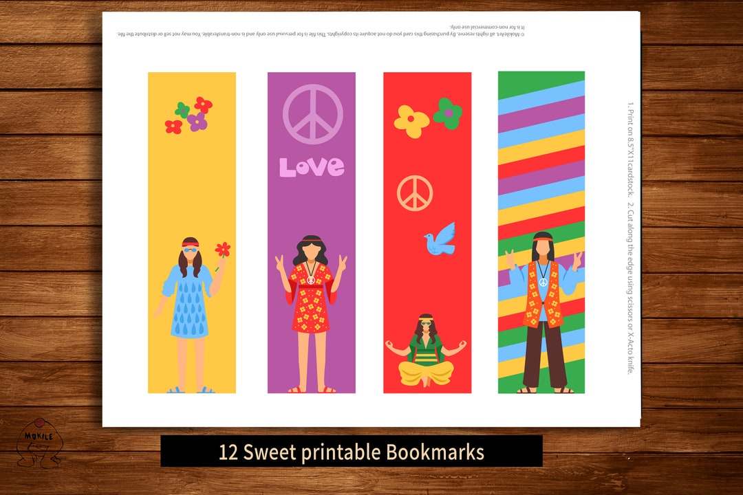 Bookmarks Printable Bookmarks Template PEACE SIGNS - Etsy
