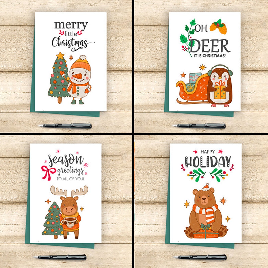 Printable Merry Christmas Cards - Holiday Card Set (digital Download ...