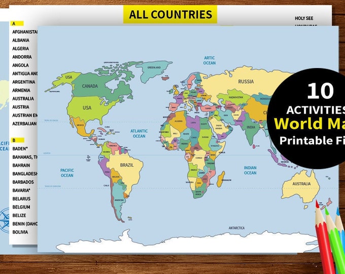 14 Coloring World Maps for Kids Printables Educational Homeschool ...