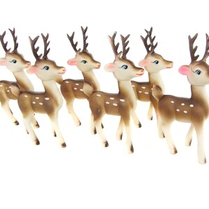 6 Vintage Japan Reindeer, Blue Eyes Pink Ears, 1950's 1960's Christmas ...