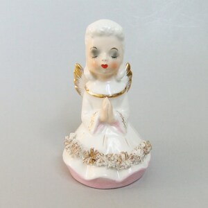 Vintage Angel Figurine, Pink White Dress, Gold Detail, Praying Angel ...