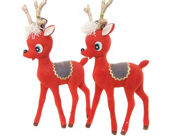 Red Flocked Reindeer - Etsy