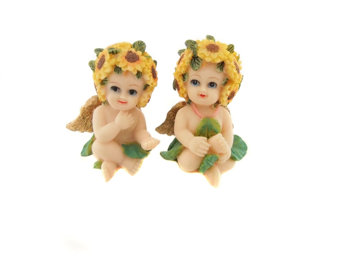 Vintage Sunflower Angel Figurines, Summer Angel Figurines, Sunflower ...
