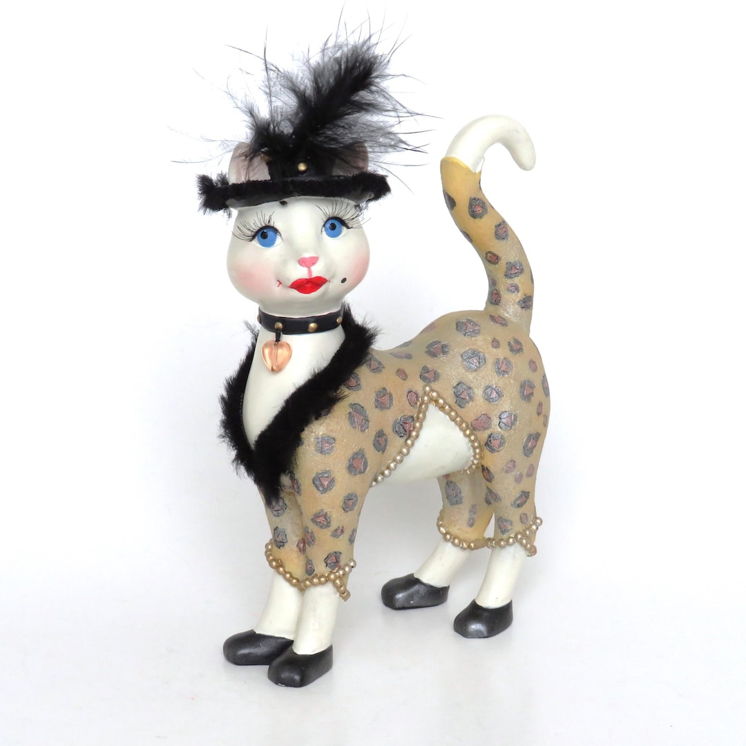Vintage Anthropomorphic Cat Figurine, Vintage Cat Lady in Leopard ...