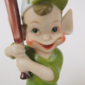 Vintage Elf Figurines, Baseball Pixie Elves, Green and Red Ceramic ...