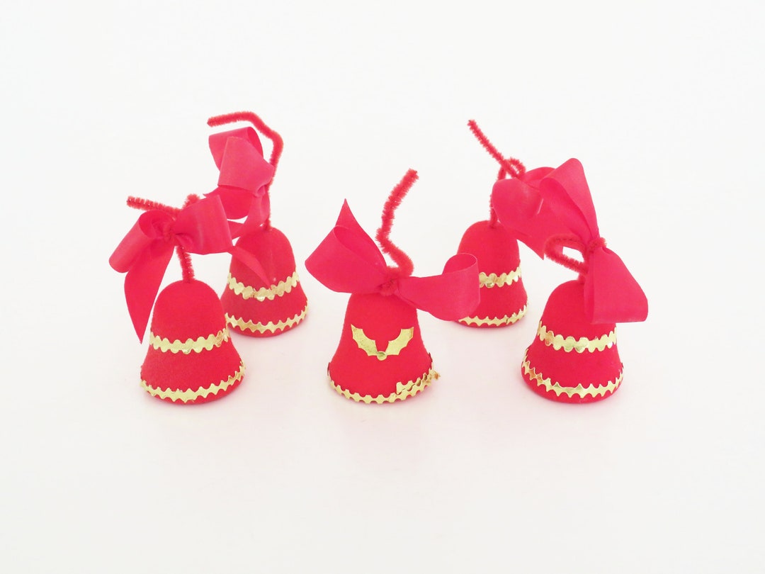 Small Vintage Flocked Bells, Flocked Foam Christmas Bells, Flocked Bell ...