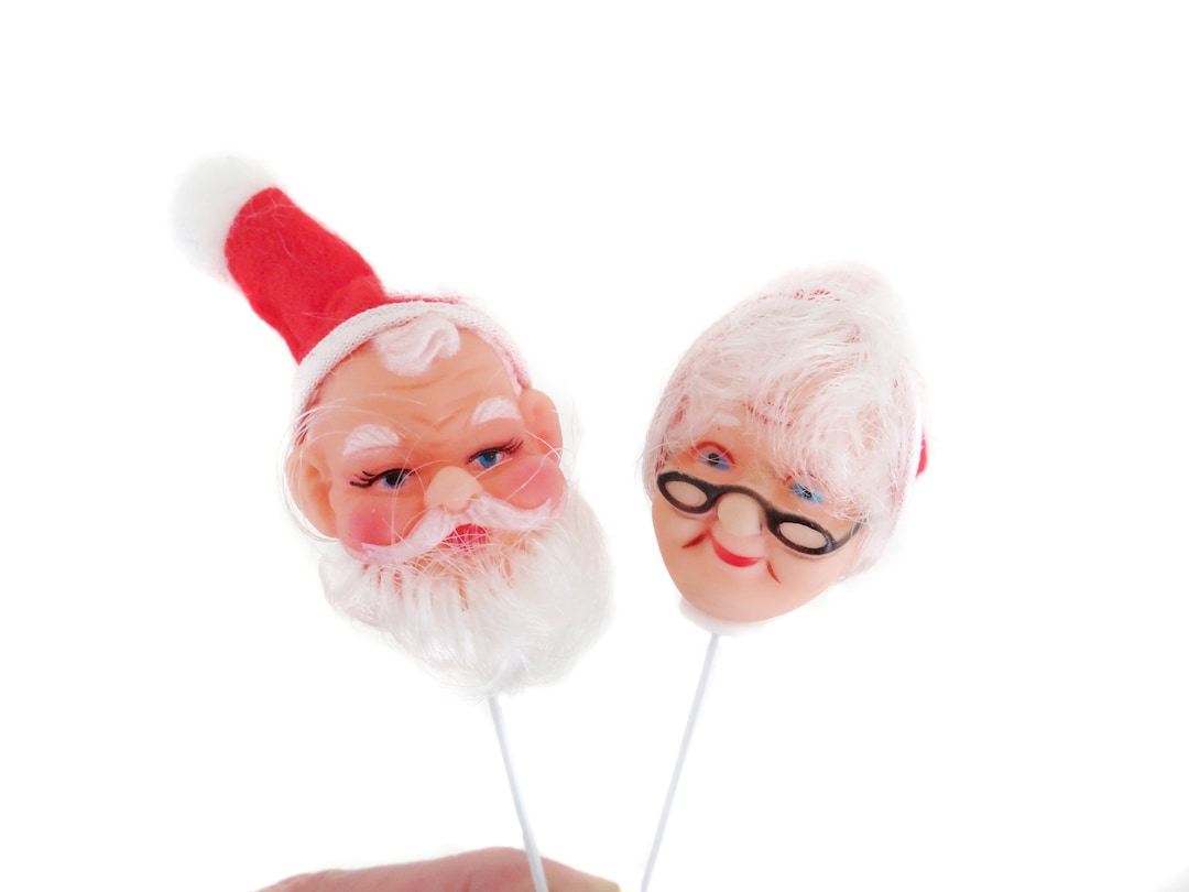 Vintage Santa & Mrs Claus Picks, Rubber Santa Craft Head Face, Mrs ...
