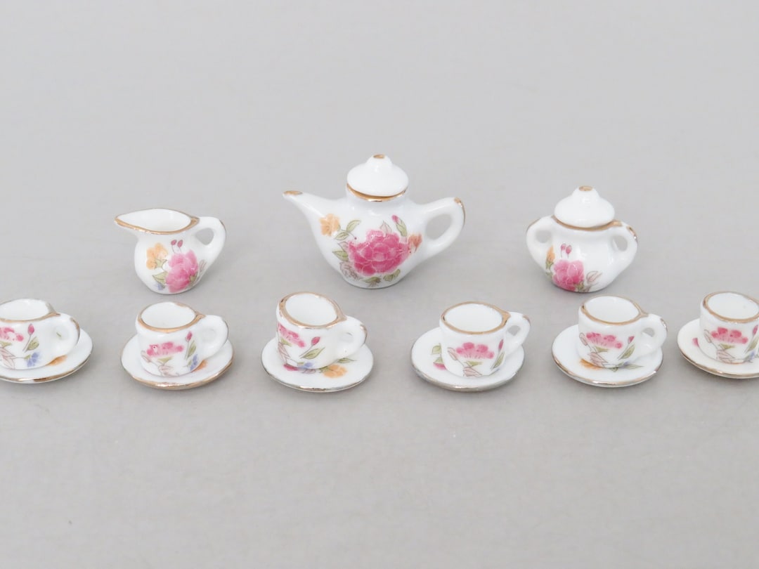 Vintage Miniature Tea Set, Porcelain Bone China Tea Set, Tea Cup Saucer ...