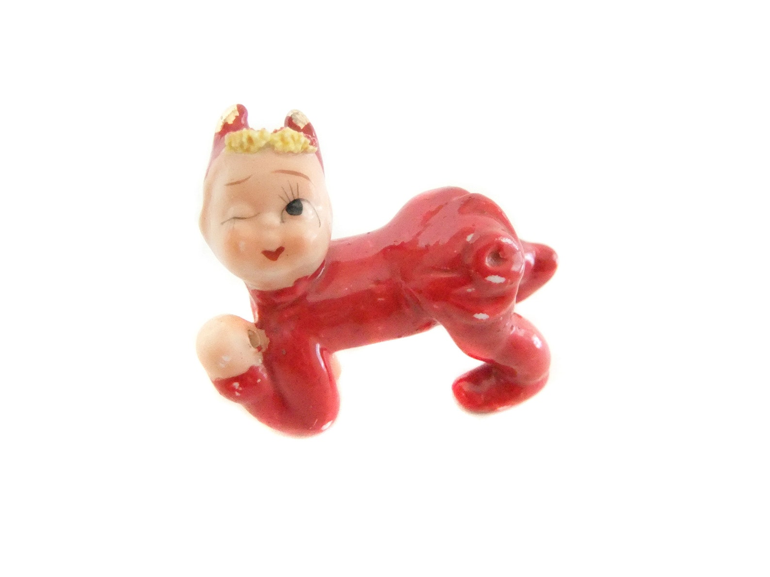 Vintage Devil Figurine Winking Red Devil Figure Small | Etsy