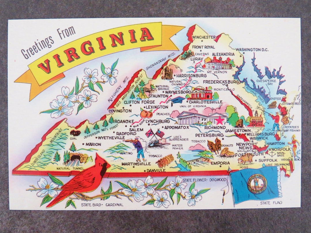 Greetings From Virginia Postcard, Unused Vintage Virginia Postcard ...