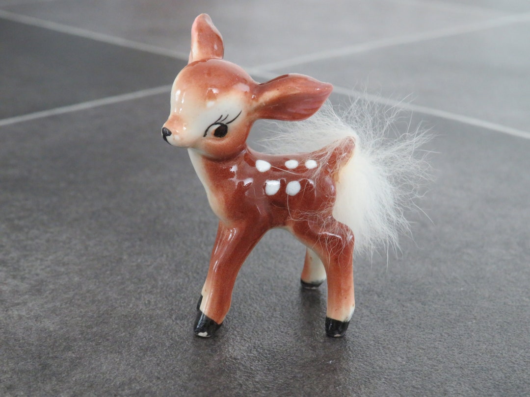Vintage Deer Figurine With Fur Tail, Miniature Deer Figurine, Spotted ...