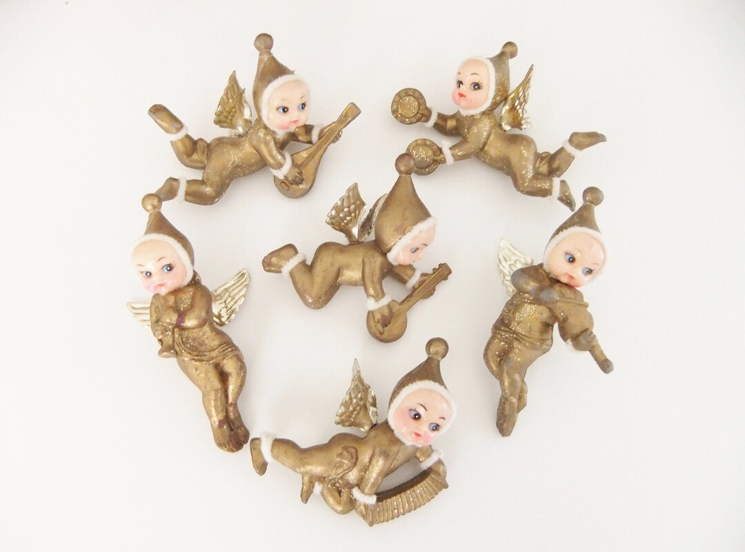 Vintage Angel Ornaments, Christmas Decorations Cherubs Gold Glitter ...
