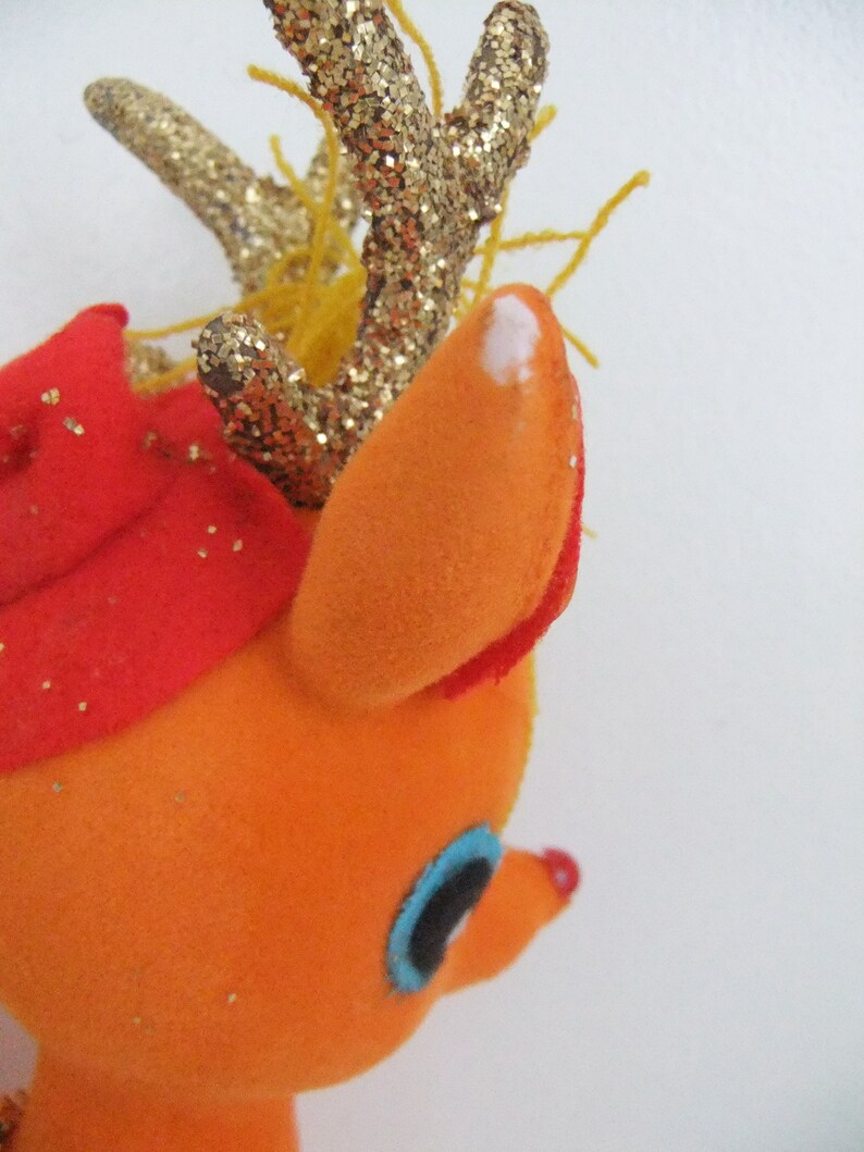 Vintage Flocked Reindeer, Orange Reindeer, Plastic Reindeer Figurine ...