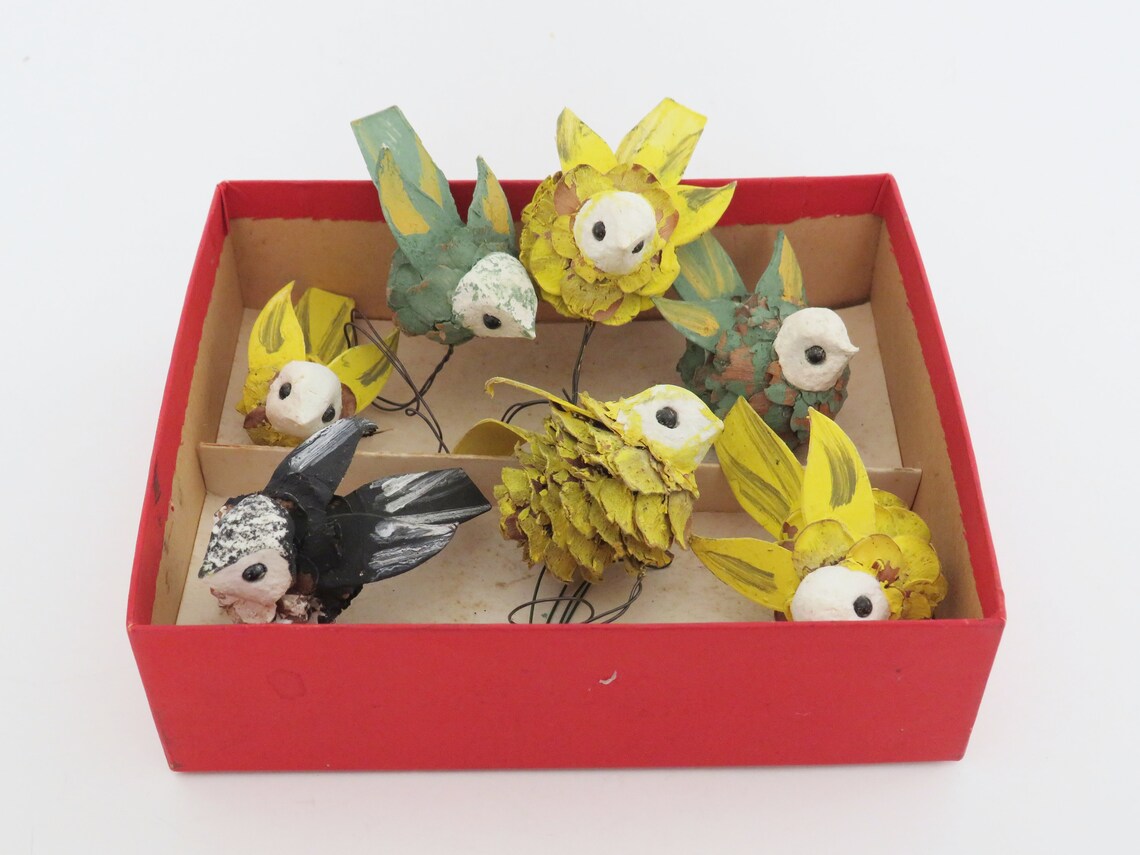 Vintage Pinecone Bird Ornaments Irene Graae Handmade in - Etsy