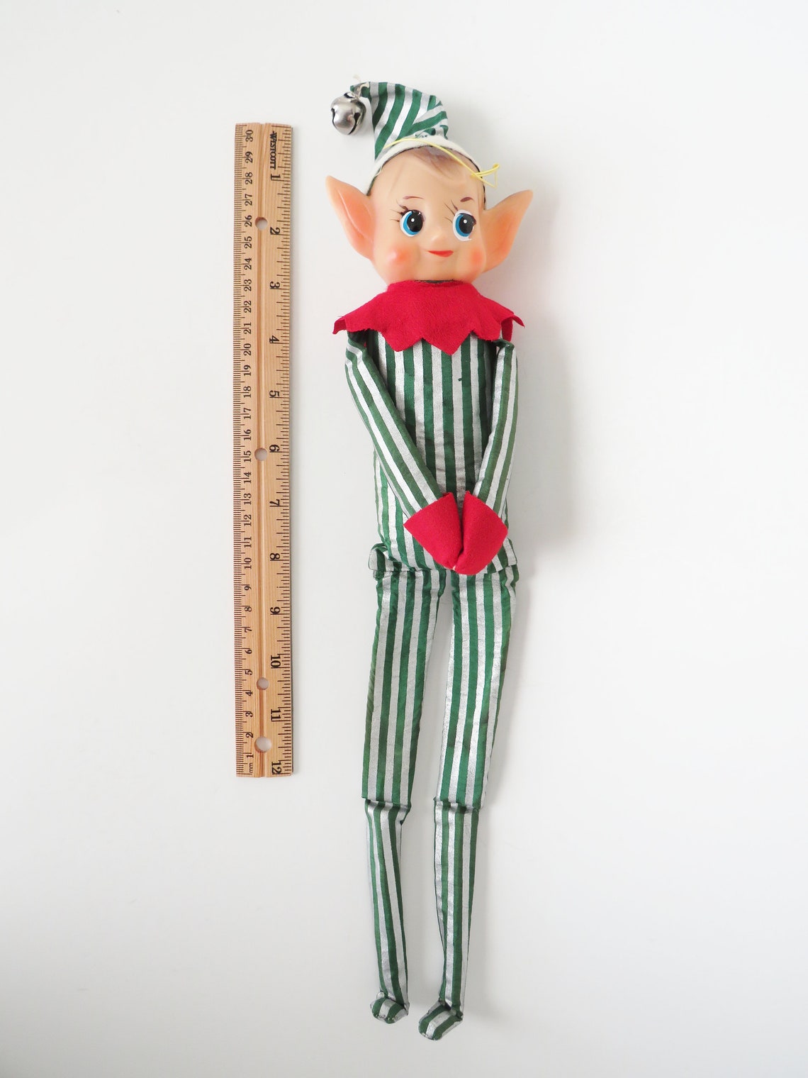 Large Striped Elf Doll Knee Hugger, Pixie Elf Shelf Sitter, Metallic ...