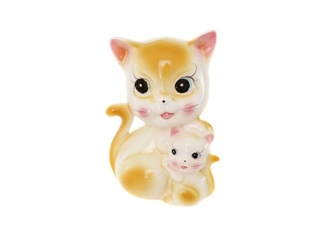 Big Vintage Cat Figurine, Kitsch Cats, Anthropomorphic Cats, Orange ...