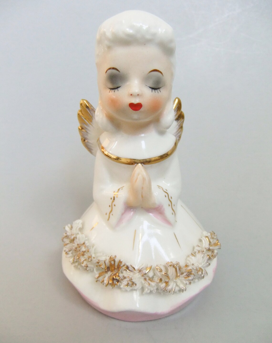 Vintage Angel Figurine Pink White Dress Gold Detail Praying | Etsy