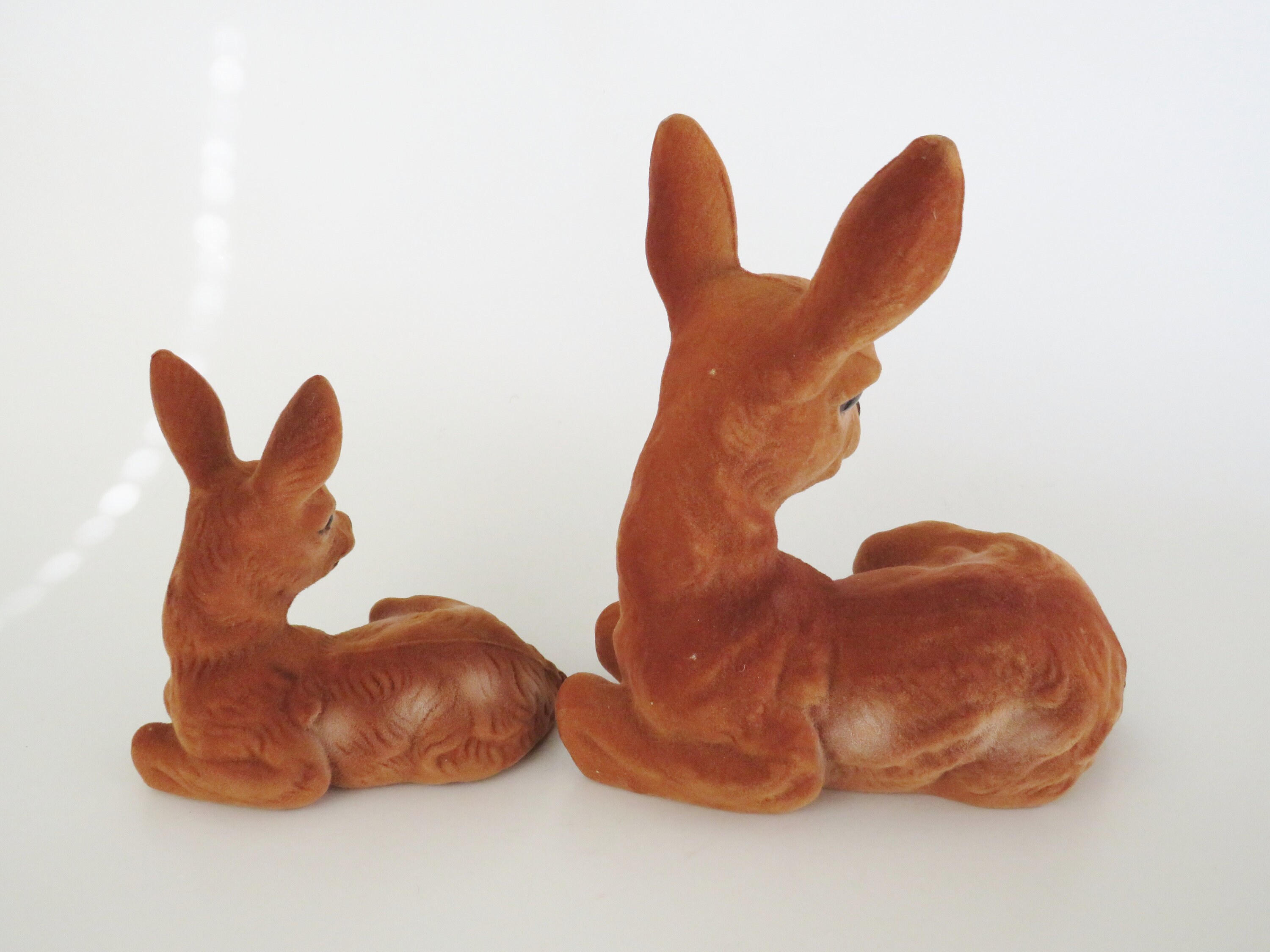 Flocked Doe and Fawn Figurines, Vintage Flocked Plastic Deer Figurines ...