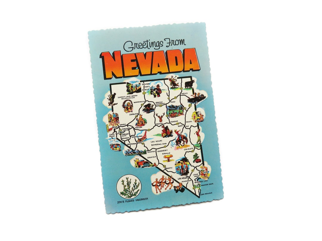 Greetings From Nevada Postcard, Unused Vintage Nevada Map Postcard - Etsy