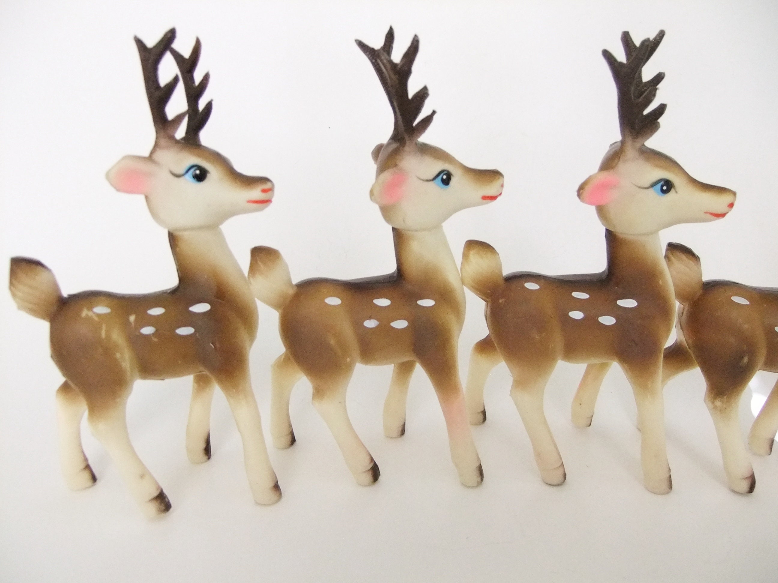 6 Vintage Japan Reindeer Blue Eyes Pink Ears 1950's | Etsy