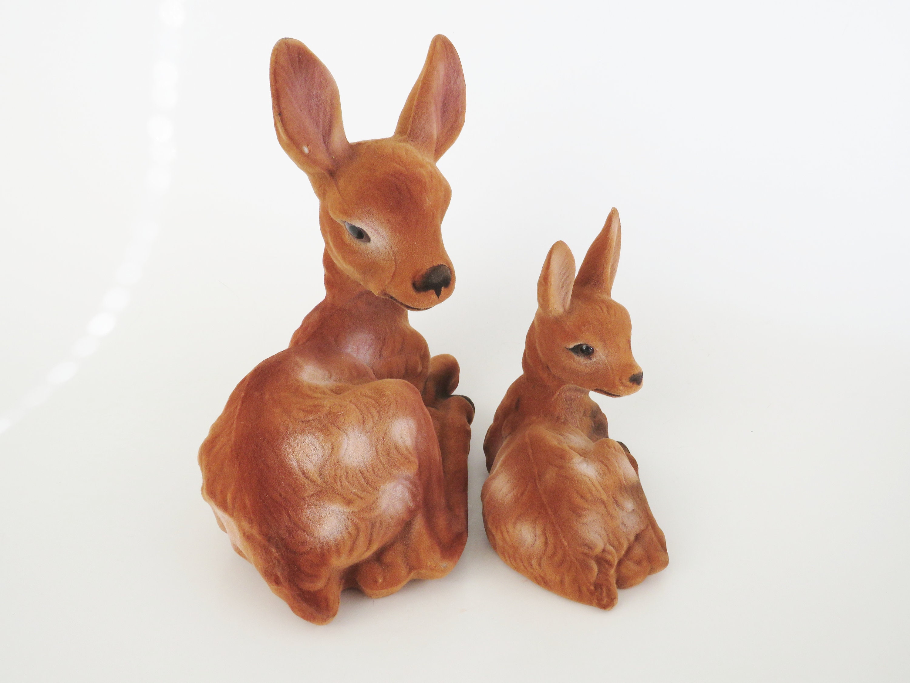 Flocked Doe and Fawn Figurines Vintage Flocked Plastic Deer | Etsy