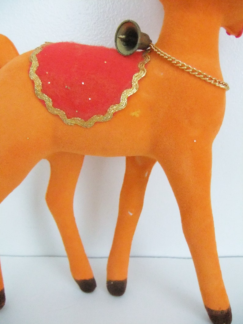 Vintage Flocked Reindeer, Orange Reindeer, Plastic Reindeer Figurine ...